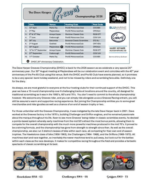 2026 DHGC Race Calendar – The Greeves Riders Association